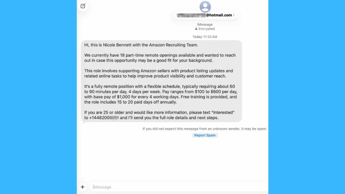 Amazon job text scam warning signs - CyberGuy